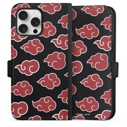 DeinDesign iPhone 15 Pro Max Handy Klapph&uuml;lle Handyh&uuml;lle aus Kunst Leder schwarz Flip Case Naruto Shippuden Pattern Akatsuki Sideflip mit Lasche