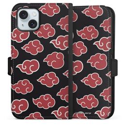 DeinDesign iPhone 15 Handy Klapph&uuml;lle Handyh&uuml;lle aus Kunst Leder schwarz Flip Case Naruto Shippuden Pattern Akatsuki Sideflip mit Lasche