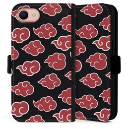 DeinDesign iPhone 16e Handy Klapph&uuml;lle Handyh&uuml;lle aus Kunst Leder schwarz Flip Case Naruto Shippuden Pattern Akatsuki Sideflip mit Lasche