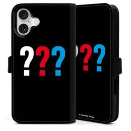 DeinDesign iPhone 16 Plus Handy Klapph&uuml;lle Handyh&uuml;lle aus Kunst Leder schwarz Flip Case Official Licensed Product Die Drei ??? Logo Sideflip mit Lasche