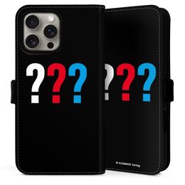 DeinDesign iPhone 16 Pro Handy Klapph&uuml;lle Handyh&uuml;lle aus Kunst Leder schwarz Flip Case Official Licensed Product Die Drei ??? Logo Sideflip mit Lasche