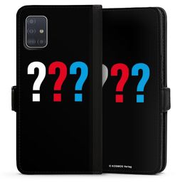 DeinDesign Galaxy A51 Handy Klapph&uuml;lle Handyh&uuml;lle aus Kunst Leder schwarz Flip Case Official Licensed Product Die Drei ??? Logo Sideflip mit Lasche