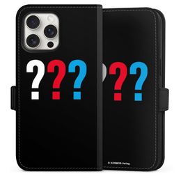 DeinDesign iPhone 15 Pro Max Handy Klapph&uuml;lle Handyh&uuml;lle aus Kunst Leder schwarz Flip Case Official Licensed Product Die Drei ??? Logo Sideflip mit Lasche