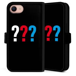 DeinDesign iPhone 16e Handy Klapph&uuml;lle Handyh&uuml;lle aus Kunst Leder schwarz Flip Case Official Licensed Product Die Drei ??? Logo Sideflip mit Lasche