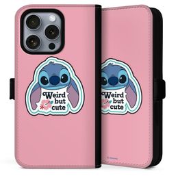 DeinDesign iPhone 16 Pro Max Handy Klapph&uuml;lle Handyh&uuml;lle aus Kunst Leder schwarz Flip Case Lilo & Stitch Disney Sayings Sideflip mit Lasche