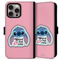 DeinDesign iPhone 16 Pro Handy Klapph&uuml;lle Handyh&uuml;lle aus Kunst Leder schwarz Flip Case Lilo & Stitch Disney Sayings Sideflip mit Lasche