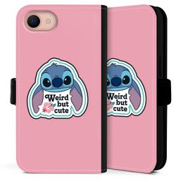 DeinDesign iPhone 16e Handy Klapph&uuml;lle Handyh&uuml;lle aus Kunst Leder schwarz Flip Case Lilo & Stitch Disney Sayings Sideflip mit Lasche