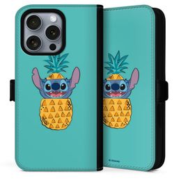 DeinDesign iPhone 16 Pro Max Handy Klapph&uuml;lle Handyh&uuml;lle aus Kunst Leder schwarz Flip Case Disney Lilo & Stitch Pineapple Sideflip mit Lasche