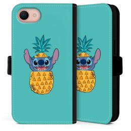 DeinDesign iPhone 16e Handy Klapph&uuml;lle Handyh&uuml;lle aus Kunst Leder schwarz Flip Case Disney Lilo & Stitch Pineapple Sideflip mit Lasche