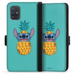 DeinDesign Galaxy A51 Handy Klapph&uuml;lle Handyh&uuml;lle aus Kunst Leder schwarz Flip Case Disney Lilo & Stitch Pineapple Sideflip mit Lasche