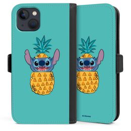 DeinDesign iPhone 13 Handy Klapph&uuml;lle Handyh&uuml;lle aus Kunst Leder schwarz Flip Case Disney Lilo & Stitch Pineapple Sideflip mit Lasche