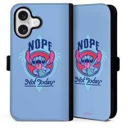 DeinDesign iPhone 16 Handy Klapph&uuml;lle Handyh&uuml;lle aus Kunst Leder schwarz Flip Case Disney Sayings Lilo & Stitch Sideflip mit Lasche