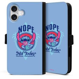 DeinDesign iPhone 16 Plus Handy Klapph&uuml;lle Handyh&uuml;lle aus Kunst Leder schwarz Flip Case Disney Sayings Lilo & Stitch Sideflip mit Lasche
