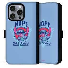 DeinDesign iPhone 16 Pro Max Handy Klapph&uuml;lle Handyh&uuml;lle aus Kunst Leder schwarz Flip Case Disney Sayings Lilo & Stitch Sideflip mit Lasche