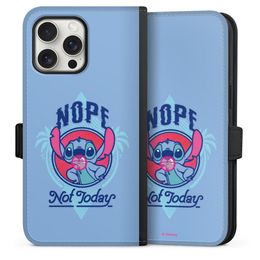 DeinDesign iPhone 15 Pro Max Handy Klapph&uuml;lle Handyh&uuml;lle aus Kunst Leder schwarz Flip Case Disney Sayings Lilo & Stitch Sideflip mit Lasche