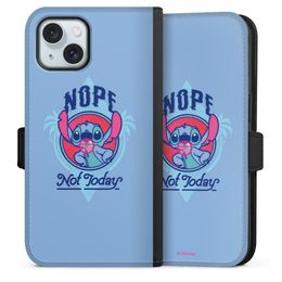 DeinDesign iPhone 15 Handy Klapph&uuml;lle Handyh&uuml;lle aus Kunst Leder schwarz Flip Case Disney Sayings Lilo & Stitch Sideflip mit Lasche