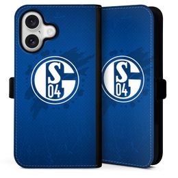DeinDesign iPhone 16 Handy Klapph&uuml;lle Handyh&uuml;lle aus Kunst Leder schwarz Flip Case Official Licensed Product Fc Schalke 04 Schalke 04 Sideflip mit Lasche
