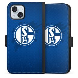 DeinDesign iPhone 15 Handy Klapph&uuml;lle Handyh&uuml;lle aus Kunst Leder schwarz Flip Case Official Licensed Product Fc Schalke 04 Schalke 04 Sideflip mit Lasche
