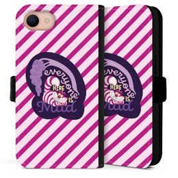 DeinDesign iPhone 16e Handy Klapph&uuml;lle Handyh&uuml;lle aus Kunst Leder schwarz Flip Case Disney Grinning Cat Alice In Wonderland Sideflip mit Lasche