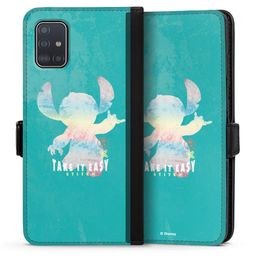 DeinDesign Galaxy A51 Handy Klapph&uuml;lle Handyh&uuml;lle aus Kunst Leder schwarz Flip Case Lilo & Stitch Official Licensed Product Disney Sideflip mit Lasche
