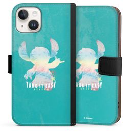 DeinDesign iPhone 14 Handy Klapph&uuml;lle Handyh&uuml;lle aus Kunst Leder schwarz Flip Case Lilo & Stitch Official Licensed Product Disney Sideflip mit Lasche
