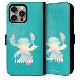 DeinDesign iPhone 16 Pro Handy Klapph&uuml;lle Handyh&uuml;lle aus Kunst Leder schwarz Flip Case Lilo & Stitch Official Licensed Product Disney Sideflip mit Lasche