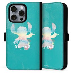 DeinDesign iPhone 16 Pro Max Handy Klapph&uuml;lle Handyh&uuml;lle aus Kunst Leder schwarz Flip Case Lilo & Stitch Official Licensed Product Disney Sideflip mit Lasche