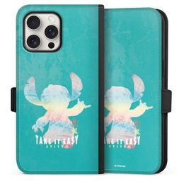DeinDesign iPhone 15 Pro Max Handy Klapph&uuml;lle Handyh&uuml;lle aus Kunst Leder schwarz Flip Case Lilo & Stitch Official Licensed Product Disney Sideflip mit Lasche