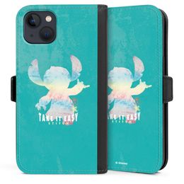 DeinDesign iPhone 13 Handy Klapph&uuml;lle Handyh&uuml;lle aus Kunst Leder schwarz Flip Case Lilo & Stitch Official Licensed Product Disney Sideflip mit Lasche