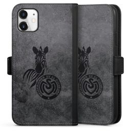 DeinDesign iPhone 11 Handy Klapph&uuml;lle Handyh&uuml;lle aus Kunst Leder schwarz Flip Case Official Licensed Product Msv Duisburg Zebra Sideflip mit Lasche