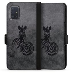 DeinDesign Galaxy A51 Handy Klapph&uuml;lle Handyh&uuml;lle aus Kunst Leder schwarz Flip Case Official Licensed Product Msv Duisburg Zebra Sideflip mit Lasche