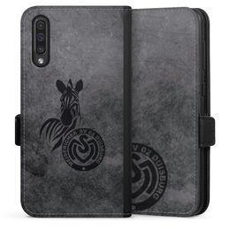 DeinDesign Galaxy A50 Handy Klapph&uuml;lle Handyh&uuml;lle aus Kunst Leder schwarz Flip Case Official Licensed Product Msv Duisburg Zebra Sideflip mit Lasche