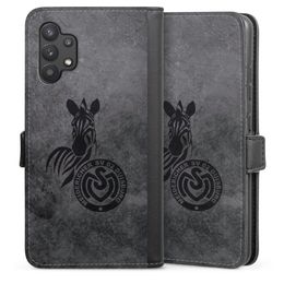 DeinDesign Galaxy A32 4G Handy Klapph&uuml;lle Handyh&uuml;lle aus Kunst Leder schwarz Flip Case Official Licensed Product Msv Duisburg Zebra Sideflip mit Lasche