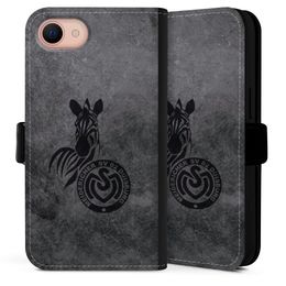 DeinDesign iPhone 16e Handy Klapph&uuml;lle Handyh&uuml;lle aus Kunst Leder schwarz Flip Case Official Licensed Product Msv Duisburg Zebra Sideflip mit Lasche