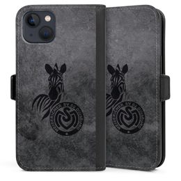 DeinDesign iPhone 13 Handy Klapph&uuml;lle Handyh&uuml;lle aus Kunst Leder schwarz Flip Case Official Licensed Product Msv Duisburg Zebra Sideflip mit Lasche