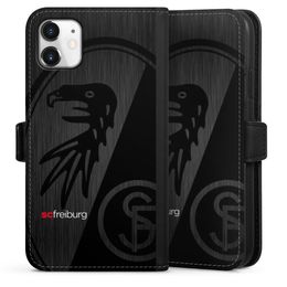 DeinDesign iPhone 11 Handy Klapph&uuml;lle Handyh&uuml;lle aus Kunst Leder schwarz Flip Case Sc Freiburg Metallic Look Official Licensed Product Sideflip mit Lasche