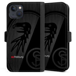 DeinDesign iPhone 13 Handy Klapph&uuml;lle Handyh&uuml;lle aus Kunst Leder schwarz Flip Case Sc Freiburg Metallic Look Official Licensed Product Sideflip mit Lasche