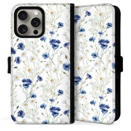 DeinDesign iPhone 16 Pro Handy Klapph&uuml;lle Handyh&uuml;lle aus Kunst Leder schwarz Flip Case Flowers Muster Flower Sideflip mit Lasche
