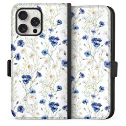 DeinDesign iPhone 15 Pro Max Handy Klapph&uuml;lle Handyh&uuml;lle aus Kunst Leder schwarz Flip Case Flowers Muster Flower Sideflip mit Lasche