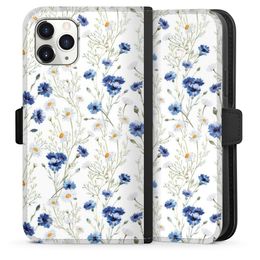 DeinDesign iPhone 11 Pro Handy Klapph&uuml;lle Handyh&uuml;lle aus Kunst Leder schwarz Flip Case Flowers Muster Flower Sideflip mit Lasche