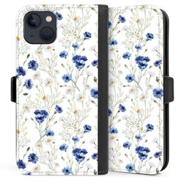 DeinDesign iPhone 13 Handy Klapph&uuml;lle Handyh&uuml;lle aus Kunst Leder schwarz Flip Case Flowers Muster Flower Sideflip mit Lasche