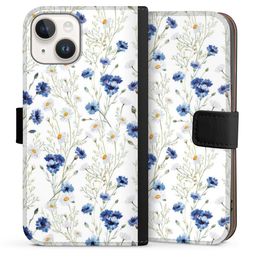 DeinDesign iPhone 14 Handy Klapph&uuml;lle Handyh&uuml;lle aus Kunst Leder schwarz Flip Case Flowers Muster Flower Sideflip mit Lasche