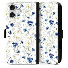 DeinDesign iPhone 16 Plus Handy Klapph&uuml;lle Handyh&uuml;lle aus Kunst Leder schwarz Flip Case Flowers Muster Flower Sideflip mit Lasche