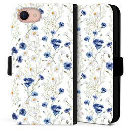 DeinDesign iPhone 16e Handy Klapph&uuml;lle Handyh&uuml;lle aus Kunst Leder schwarz Flip Case Flowers Muster Flower Sideflip mit Lasche