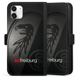 DeinDesign iPhone 11 Handy Klapph&uuml;lle Handyh&uuml;lle aus Kunst Leder schwarz Flip Case Official Licensed Product Sc Freiburg Metallic Look Sideflip mit Lasche