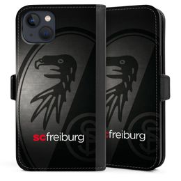 DeinDesign iPhone 13 Handy Klapph&uuml;lle Handyh&uuml;lle aus Kunst Leder schwarz Flip Case Official Licensed Product Sc Freiburg Metallic Look Sideflip mit Lasche