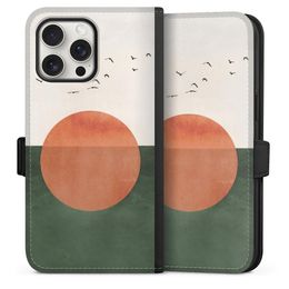 DeinDesign iPhone 15 Pro Max Handy Klapph&uuml;lle Handyh&uuml;lle aus Kunst Leder schwarz Flip Case Sunshine Bird Sunset Sideflip mit Lasche