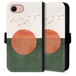 DeinDesign iPhone 16e Handy Klapph&uuml;lle Handyh&uuml;lle aus Kunst Leder schwarz Flip Case Sunshine Bird Sunset Sideflip mit Lasche