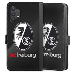 DeinDesign Galaxy A32 4G Handy Klapph&uuml;lle Handyh&uuml;lle aus Kunst Leder schwarz Flip Case Sc Freiburg Lettering Logo Sideflip mit Lasche