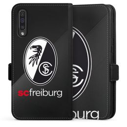 DeinDesign Galaxy A50 Handy Klapph&uuml;lle Handyh&uuml;lle aus Kunst Leder schwarz Flip Case Sc Freiburg Lettering Logo Sideflip mit Lasche